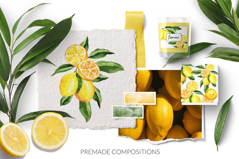 Watercolor Lemon Clipart. Clip Art Set: Design Elements | Etsy