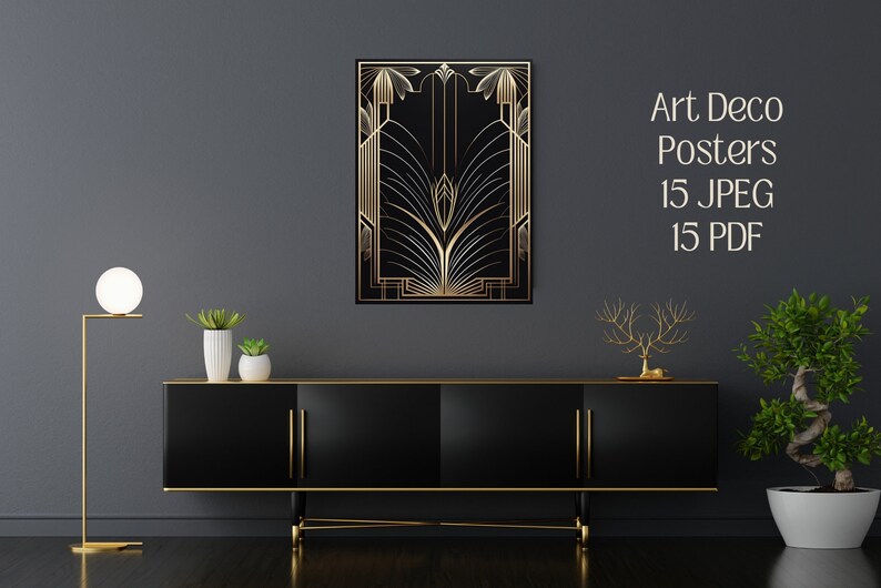 Gold and Black Art Deco Wall Art Vertical Printable Posters 8 X 12 ...