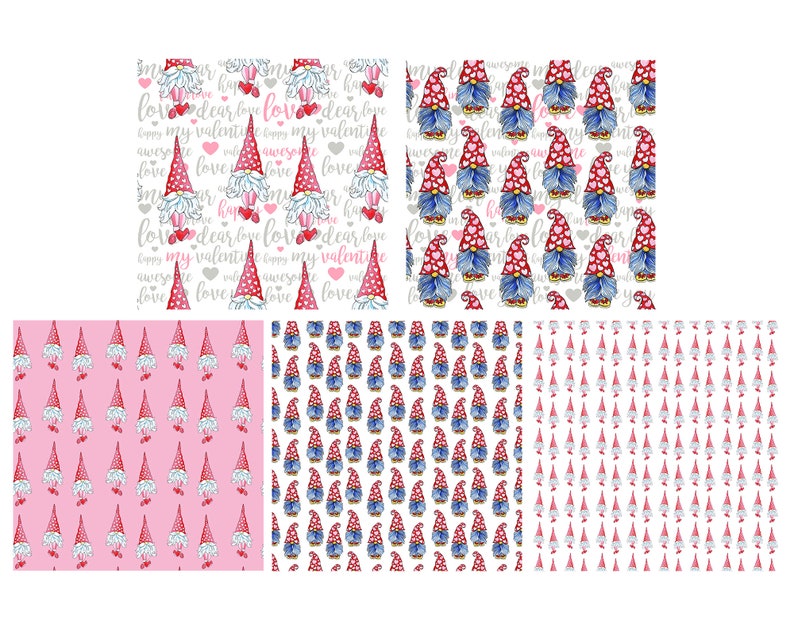 Valentine Gnome Digital Paper Seamless Pattern. Love Hearts - Etsy