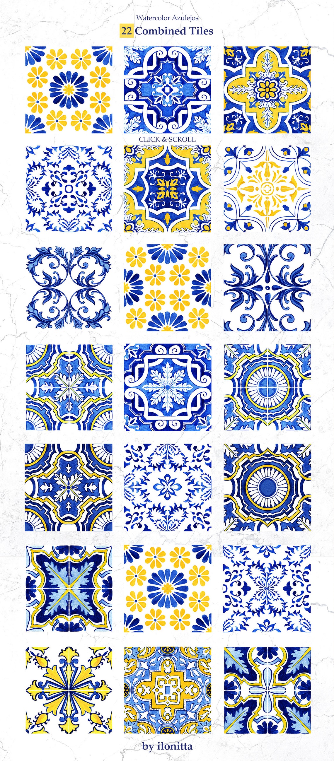 Portuguese Tiles Clipart Azulejo Watercolor PNG Seamless | Etsy