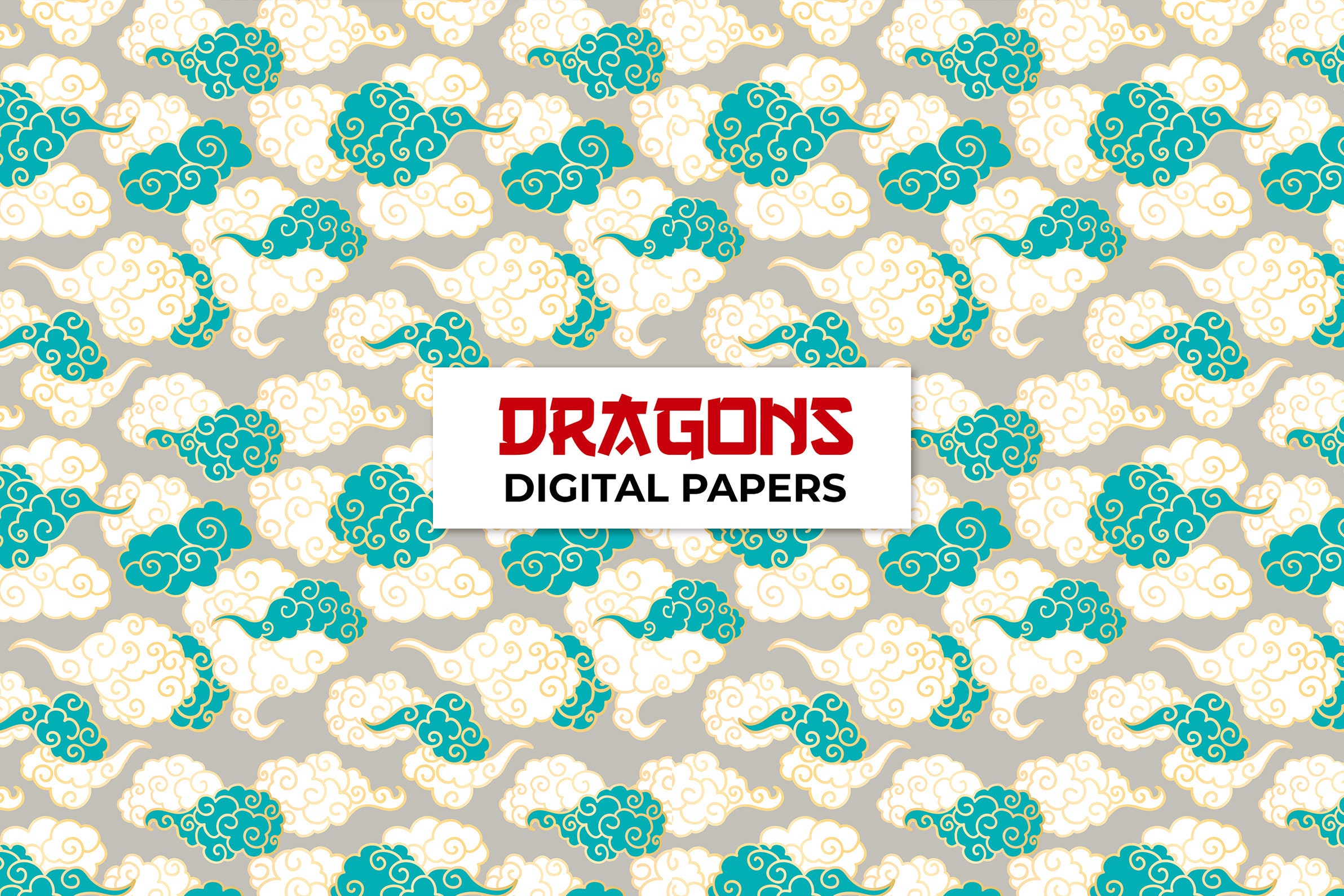 Chinese Dragon Digital Papers. Red and Beige Asian Traditional | Etsy