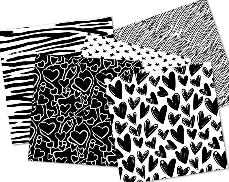 Black and White Digital Paper Seamless Pattern. Modern Doodle - Etsy