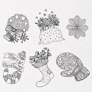 Black and White Christmas Graphics. Cute Christmas Clipart PNG - Etsy