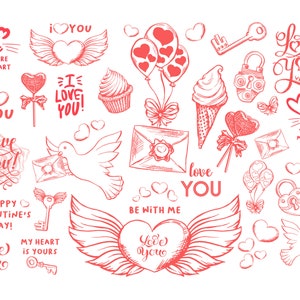 Valentines Day Doodles Clipart Bundle. Love Lettering Hearts - Etsy