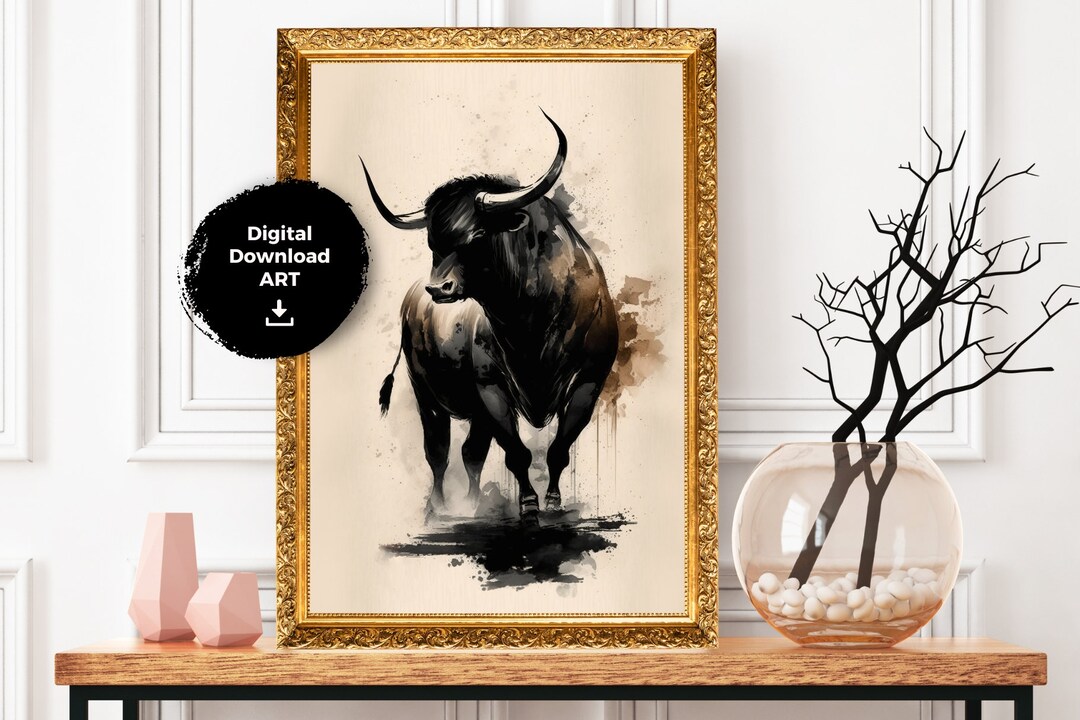 Japanese Bull Painting: Vintage Sumi-e Art Print (digital Download) - Etsy