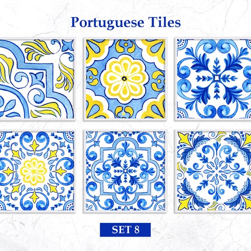 Portuguese Tiles Clipart Azulejo Watercolor PNG Seamless - Etsy