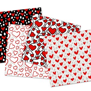 Valentines Day Love Digital Paper, Seamless Pattern. Hearts, Red Lips ...