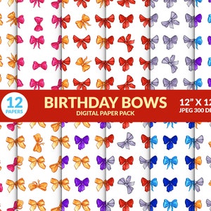 Ribbon Bow Ties Digital Papers, Seamless Pattern, Birthday Shabby Chic ...