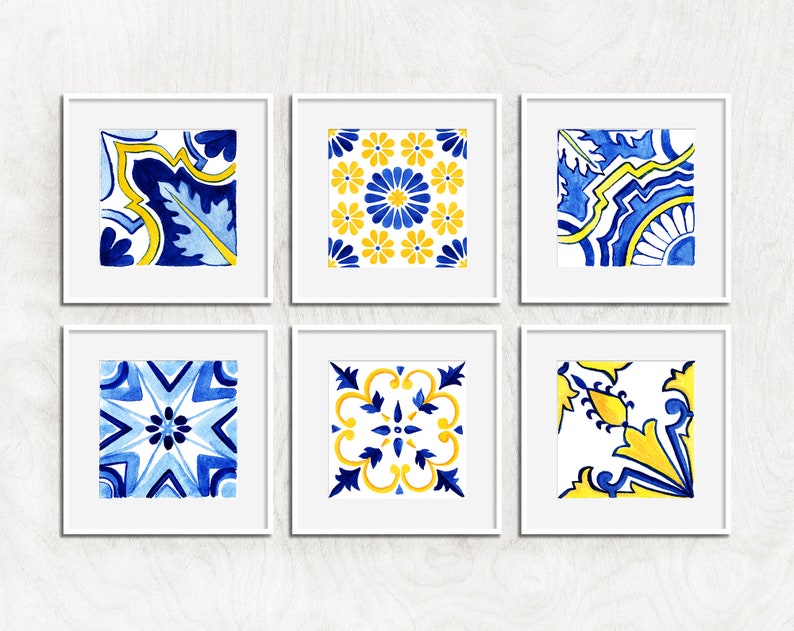 Portuguese Tiles Hand Painted Watercolor Clipart Antique | Etsy