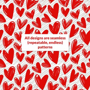 Valentines Day Love Digital Paper, Seamless Pattern. Hearts, Red Lips ...