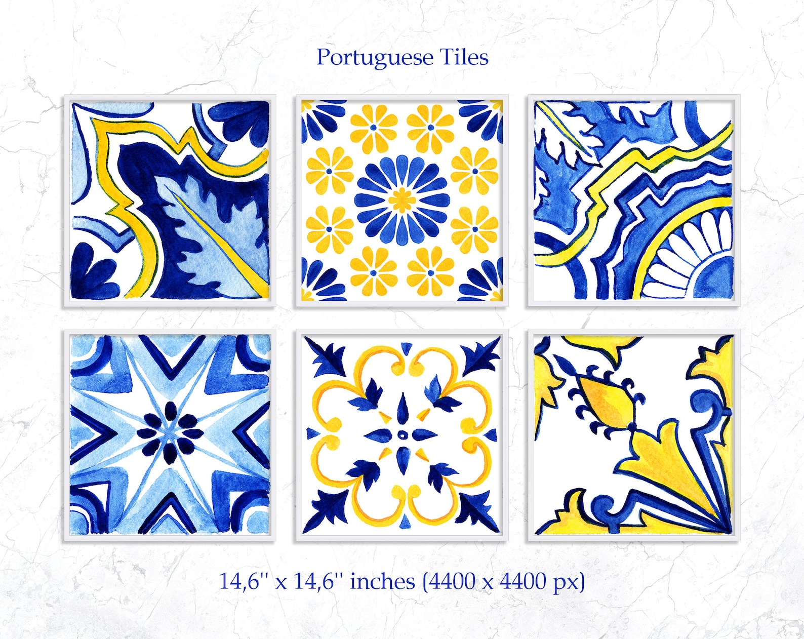 Portuguese Tiles Hand Painted Watercolor Clipart Antique | Etsy