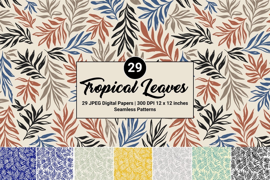 Tropical Leaves Digital Papers 12x12 Seamless Patterns for Scrapbook ...