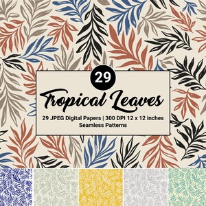 Tropical Leaves Digital Papers 12x12 Seamless Patterns for Scrapbook ...