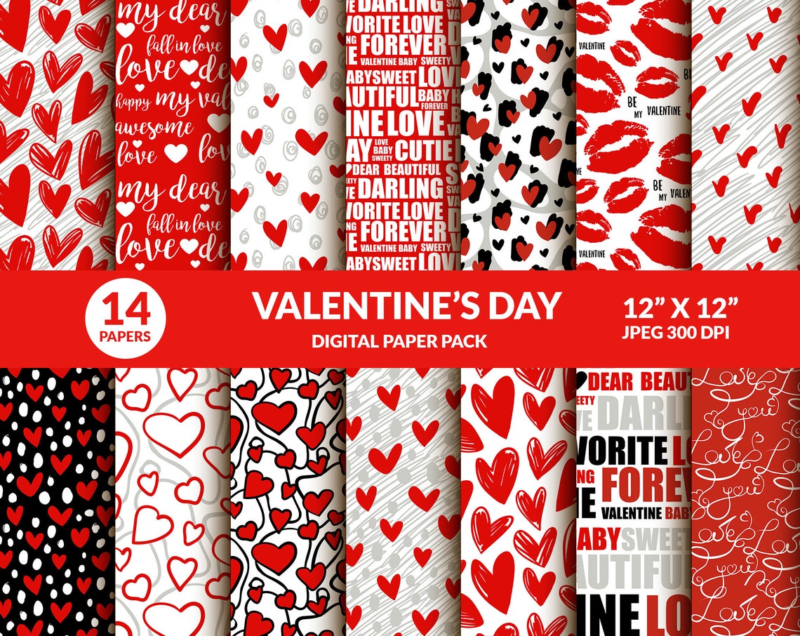Valentines Day Love Digital Paper Seamless Pattern. Hearts - Etsy