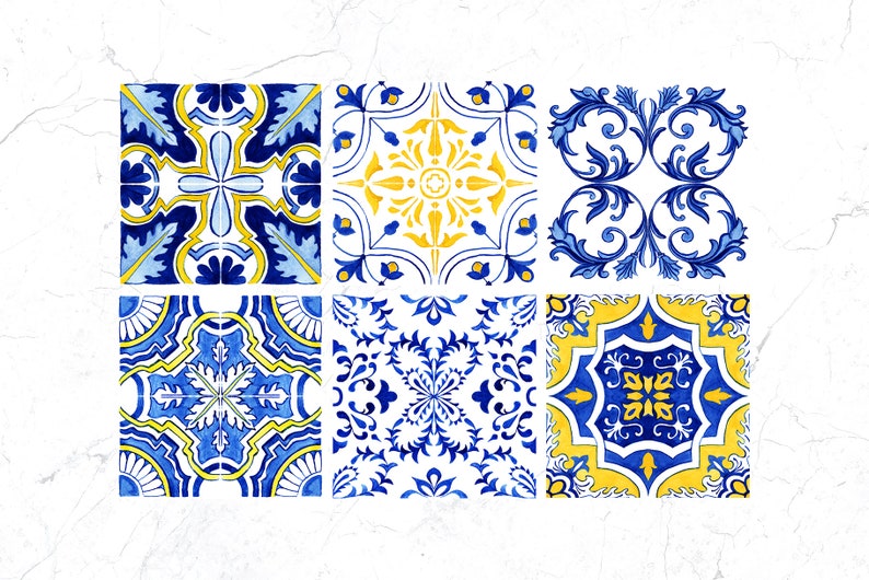 Portuguese Tiles Watercolor Clipart SET3. Talavera Mosaic - Etsy