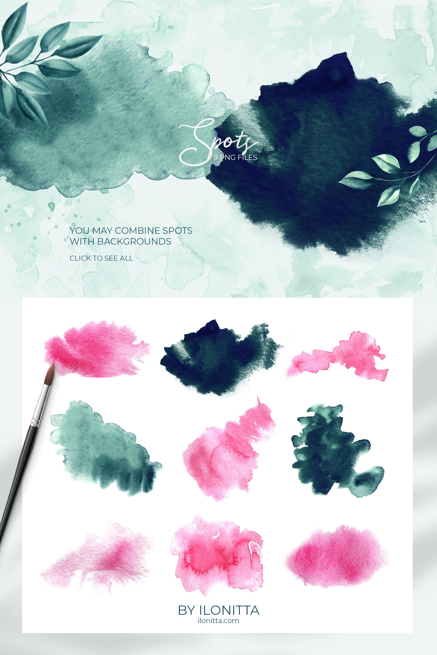 149 Floral Elements. Pink Watercolor Flowers Green Leaves - Etsy