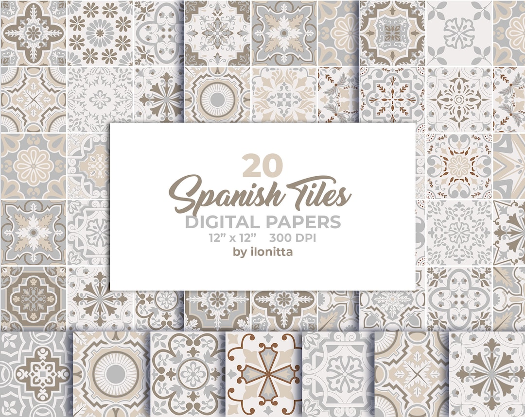 Spanish Tiles Mosaic Seamless Pattern, Digital Paper Pack for Scrapbook ...
