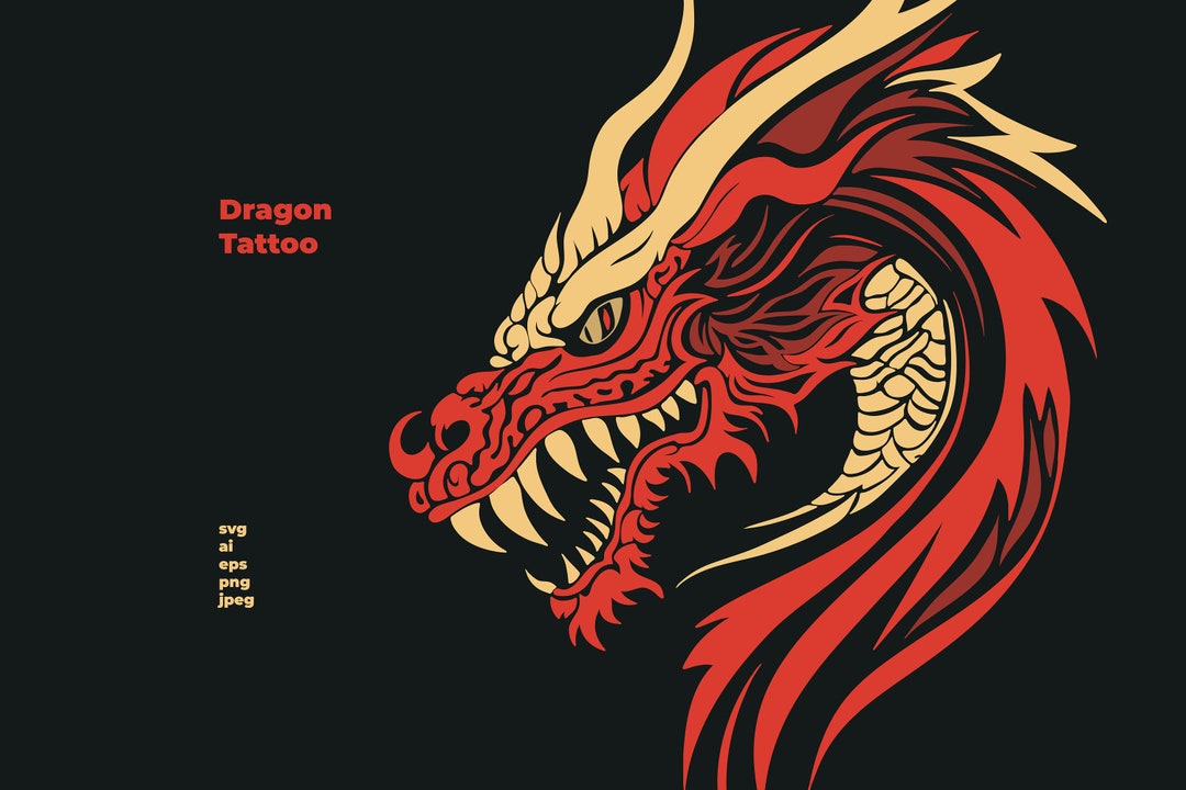 Chinese Dragon SVG Red Yellow Dragon Silhouette Vector Tattoo - Etsy