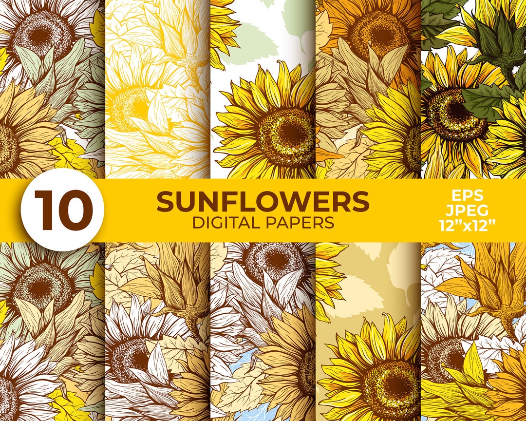 Sunflower Digital Paper Pack Thanksgiving Autumn Digital Paper Floral ...