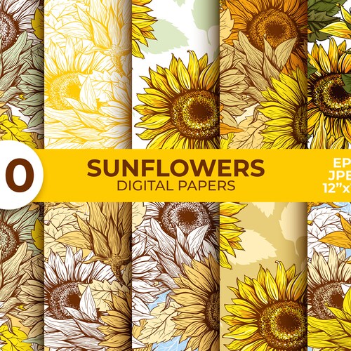 Sunflower Digital Paper Pack Thanksgiving Autumn Digital Paper | Etsy