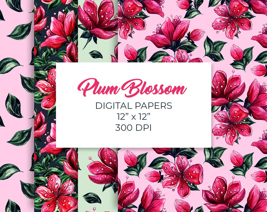 Watercolor Digital Paper Magnolia Flowers Floral Seamless Pattern JPEG ...