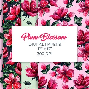 Watercolor Digital Paper Magnolia Flowers Floral Seamless Pattern JPEG ...