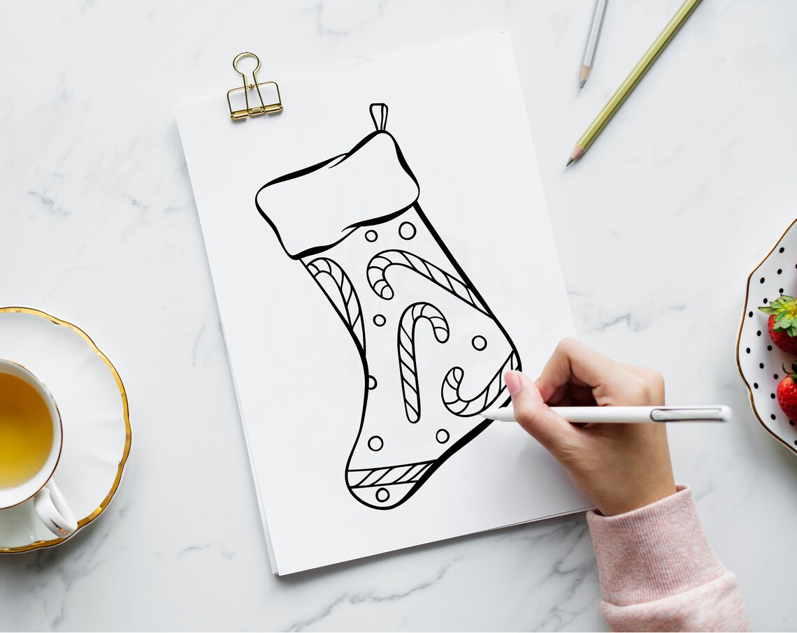 Christmas Clipart Digital Stamps, Black and White Coloring Page Socks ...