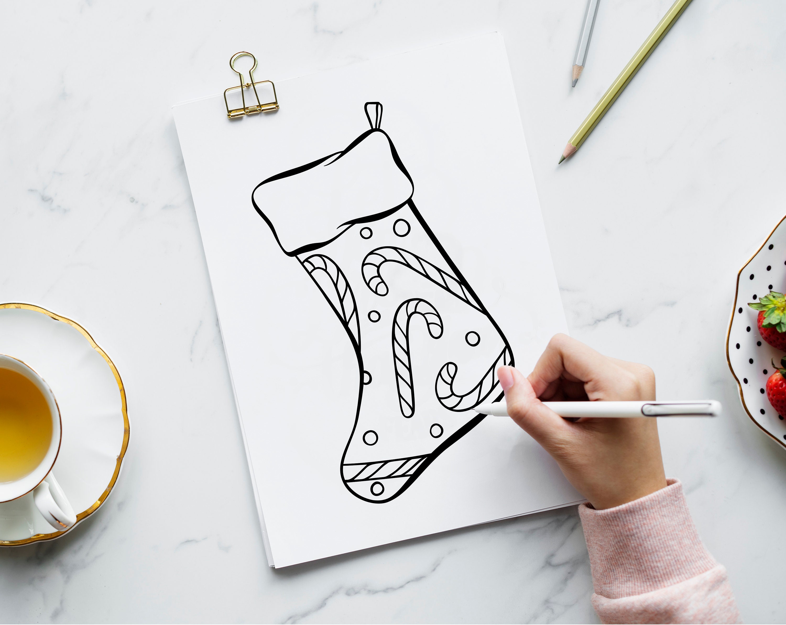 Christmas Clipart Digital Stamps, Black and White Coloring Page Socks ...