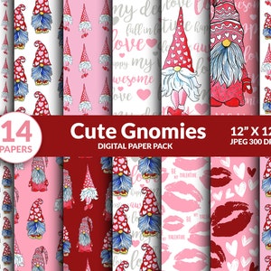 Valentine Gnome Digital Paper Seamless Pattern. Love Hearts, Cute ...