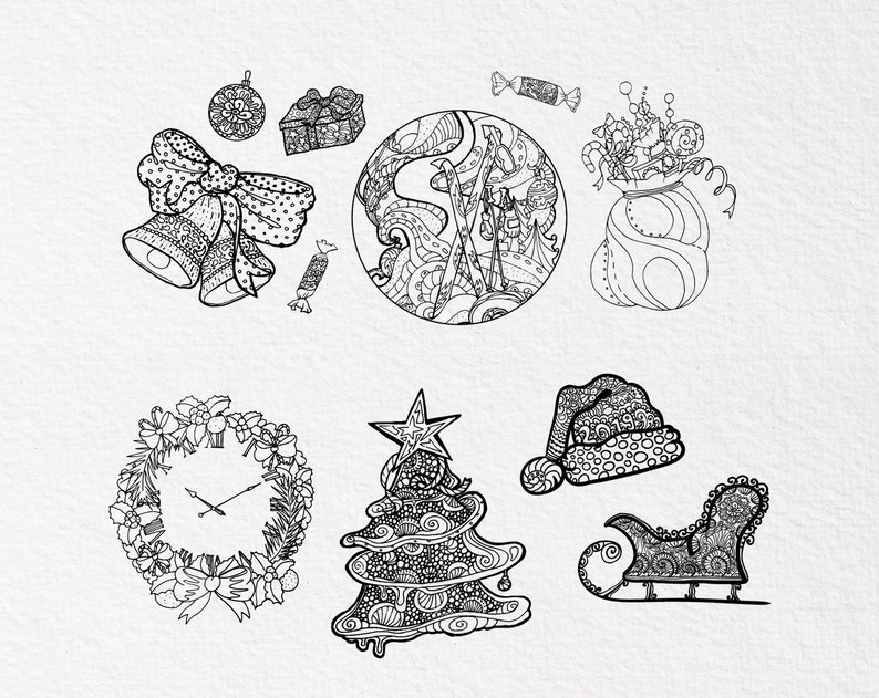 Black and White Christmas Graphics. Cute Christmas Clipart PNG - Etsy