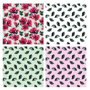 Watercolor Digital Paper Magnolia Flowers Floral Seamless Pattern JPEG ...