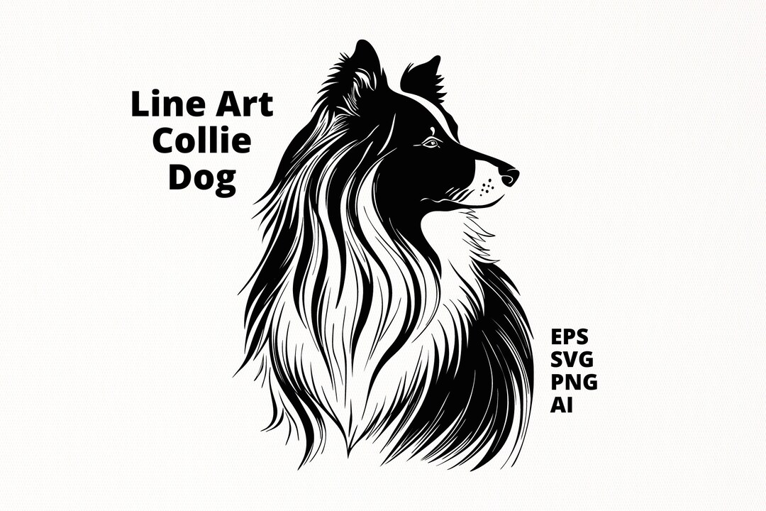 Collie Dog SVG Line Art Pet Vector Tattoo Sublimation PNG for T-shirt ...