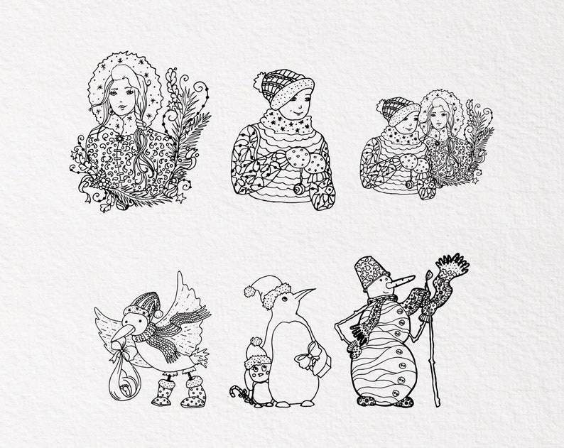 Black and White Christmas Graphics. Cute Christmas Clipart PNG - Etsy