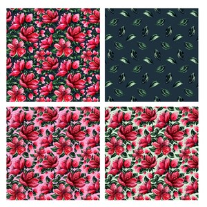 Watercolor Digital Paper Magnolia Flowers Floral Seamless Pattern JPEG ...