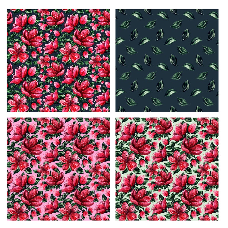 Watercolor Digital Paper Magnolia Flowers Floral Seamless - Etsy