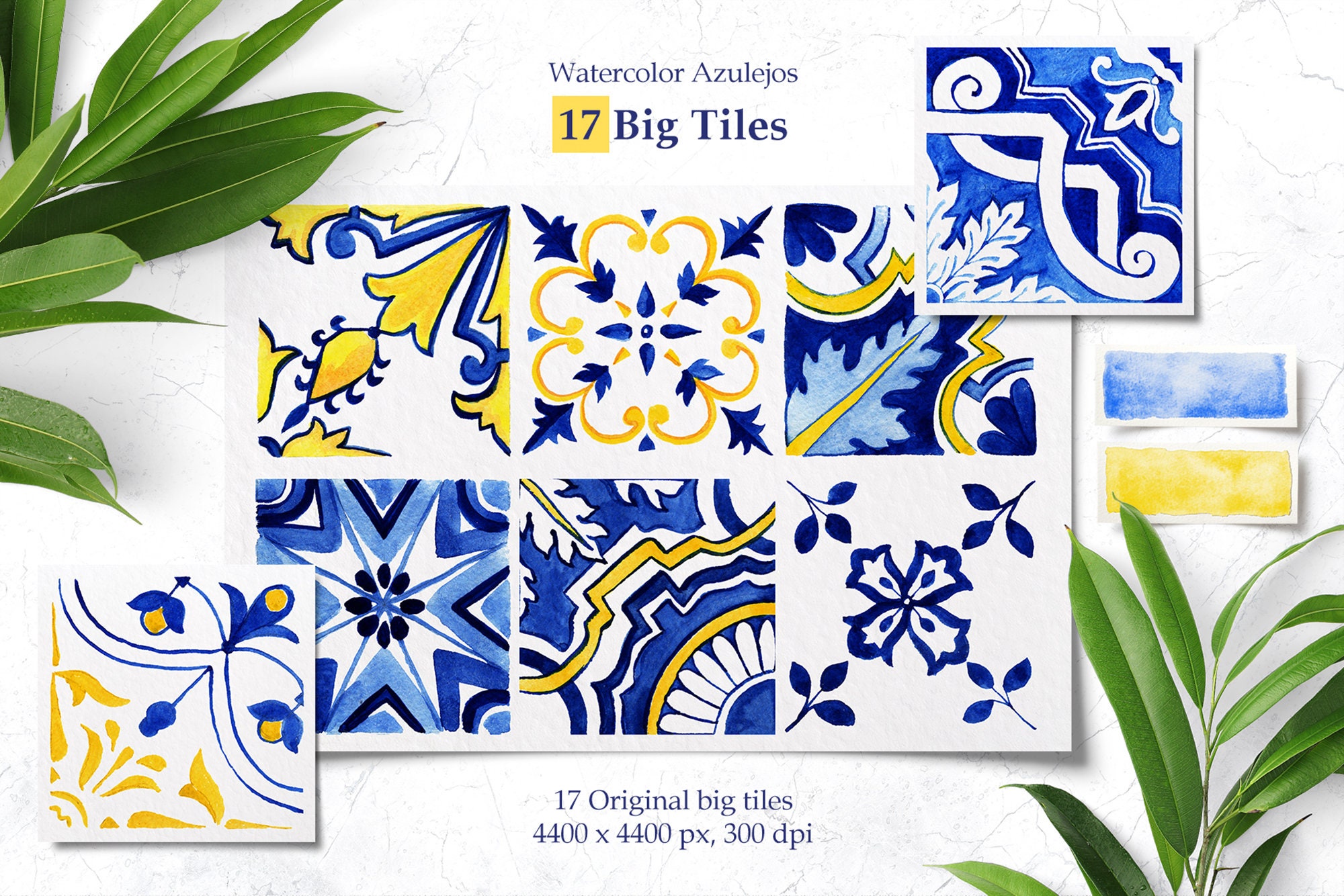 Portuguese Tiles Clipart Azulejo Watercolor PNG Seamless - Etsy