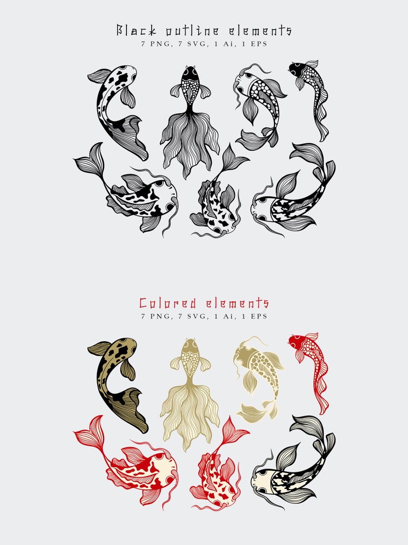 Japanese Carp Koi Fish Vector Seamless Patterns Asian Digital - Etsy