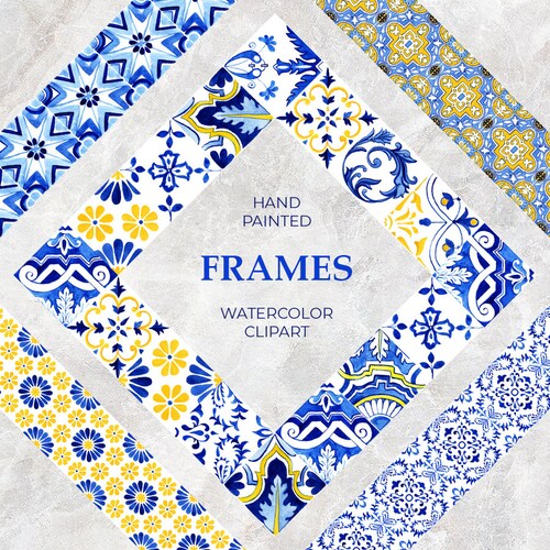 Portuguese Tiles Clipart Azulejo Watercolor PNG Seamless - Etsy