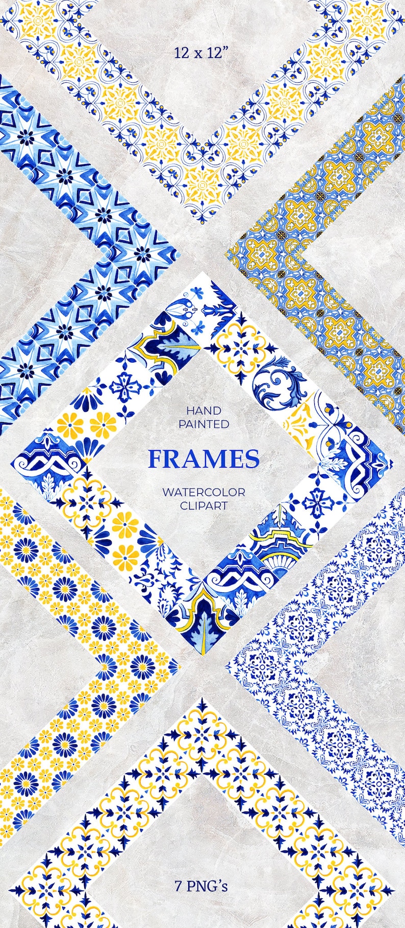 Portuguese Tiles Photo Frame Clipart Talavera Tile Frame Watercolor ...