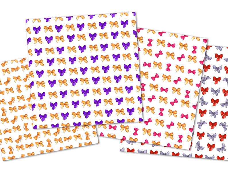Ribbon Bow Ties Digital Papers, Seamless Pattern, Birthday Shabby Chic ...
