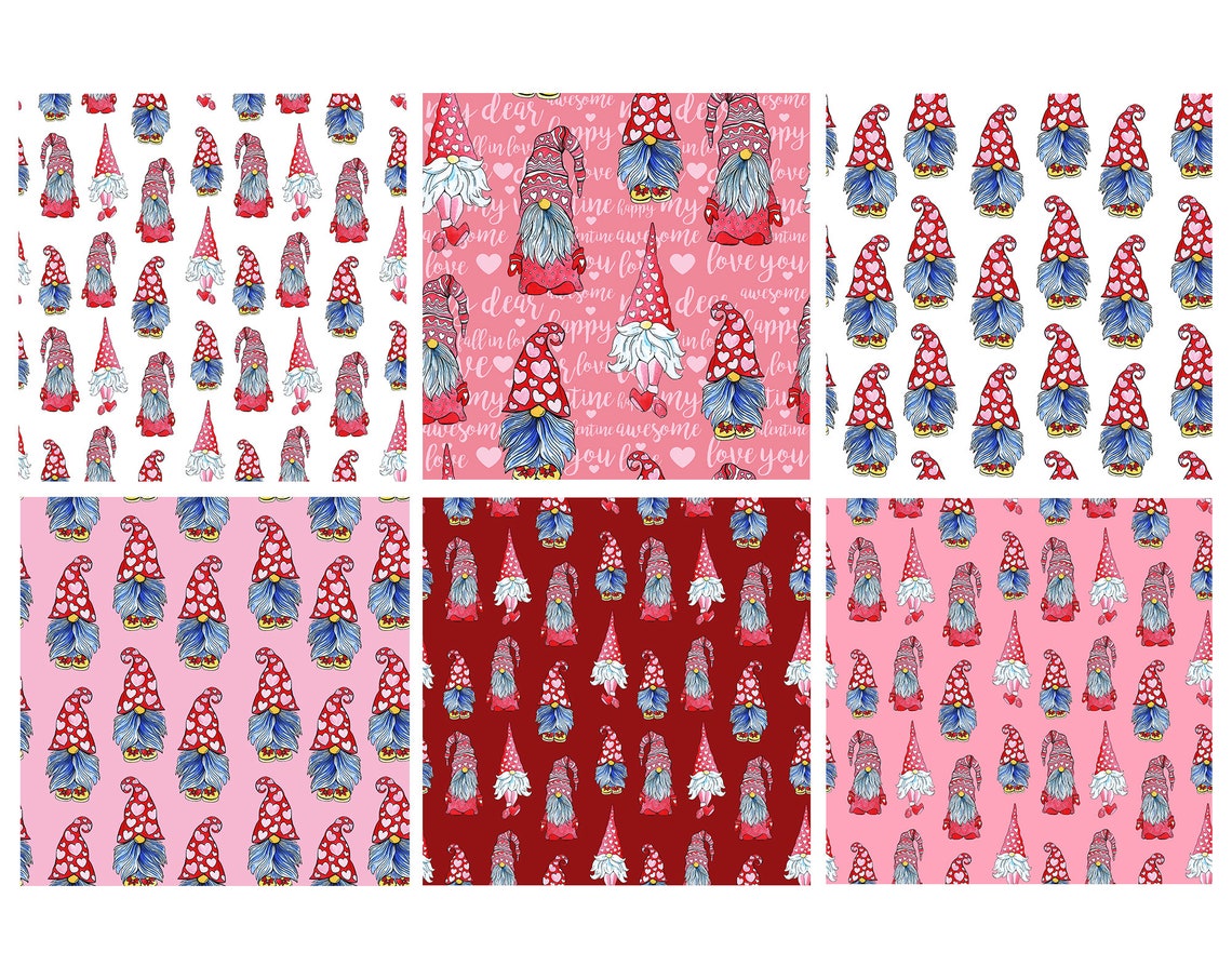 Valentine Gnome Digital Paper Seamless Pattern. Love Hearts | Etsy