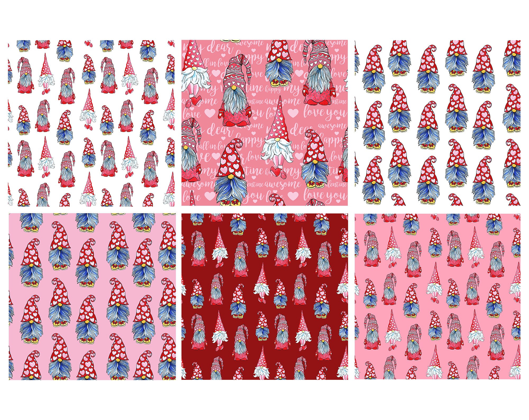 Valentine Gnome Digital Paper Seamless Pattern. Love Hearts | Etsy