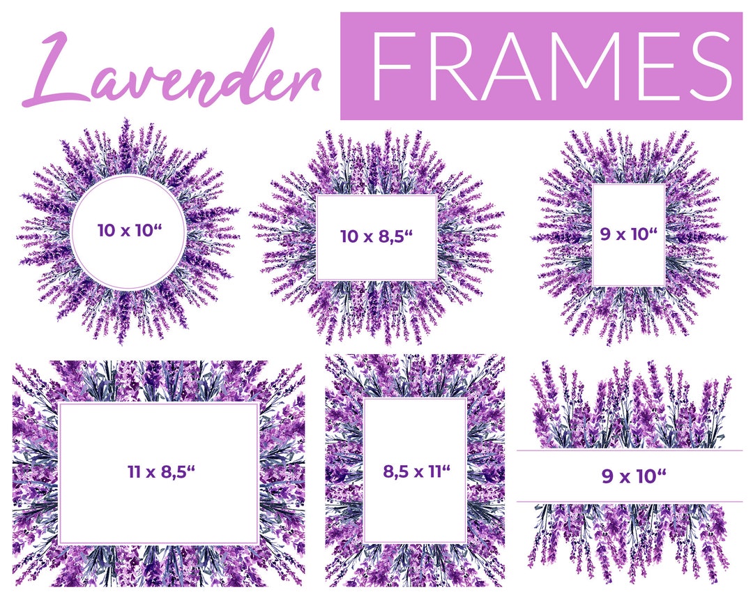 Lavender Floral Frame PNG Watercolor Clipart Lavender Frame - Etsy