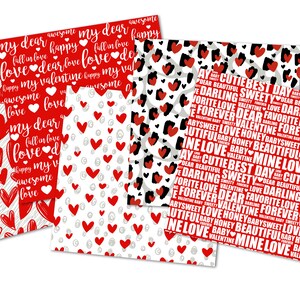 Valentines Day Love Digital Paper, Seamless Pattern. Hearts, Red Lips ...