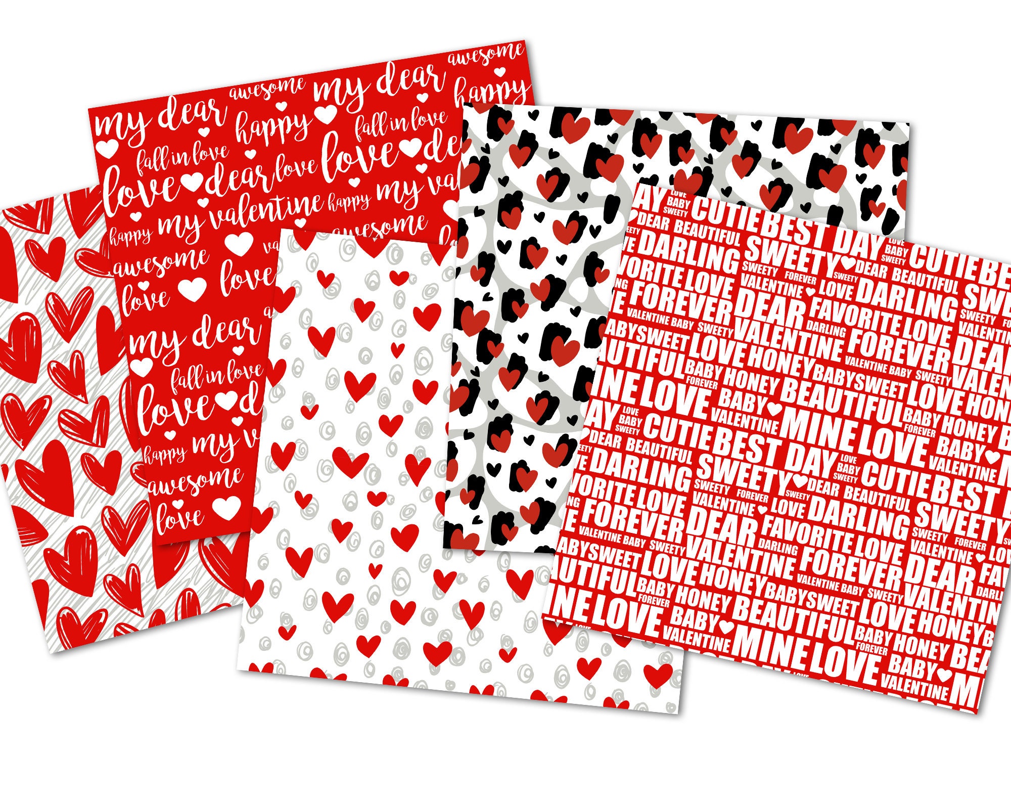 Valentines Day Love Digital Paper, Seamless Pattern. Hearts, Lips ...
