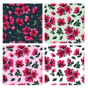 Watercolor Digital Paper Magnolia Flowers Floral Seamless Pattern JPEG ...