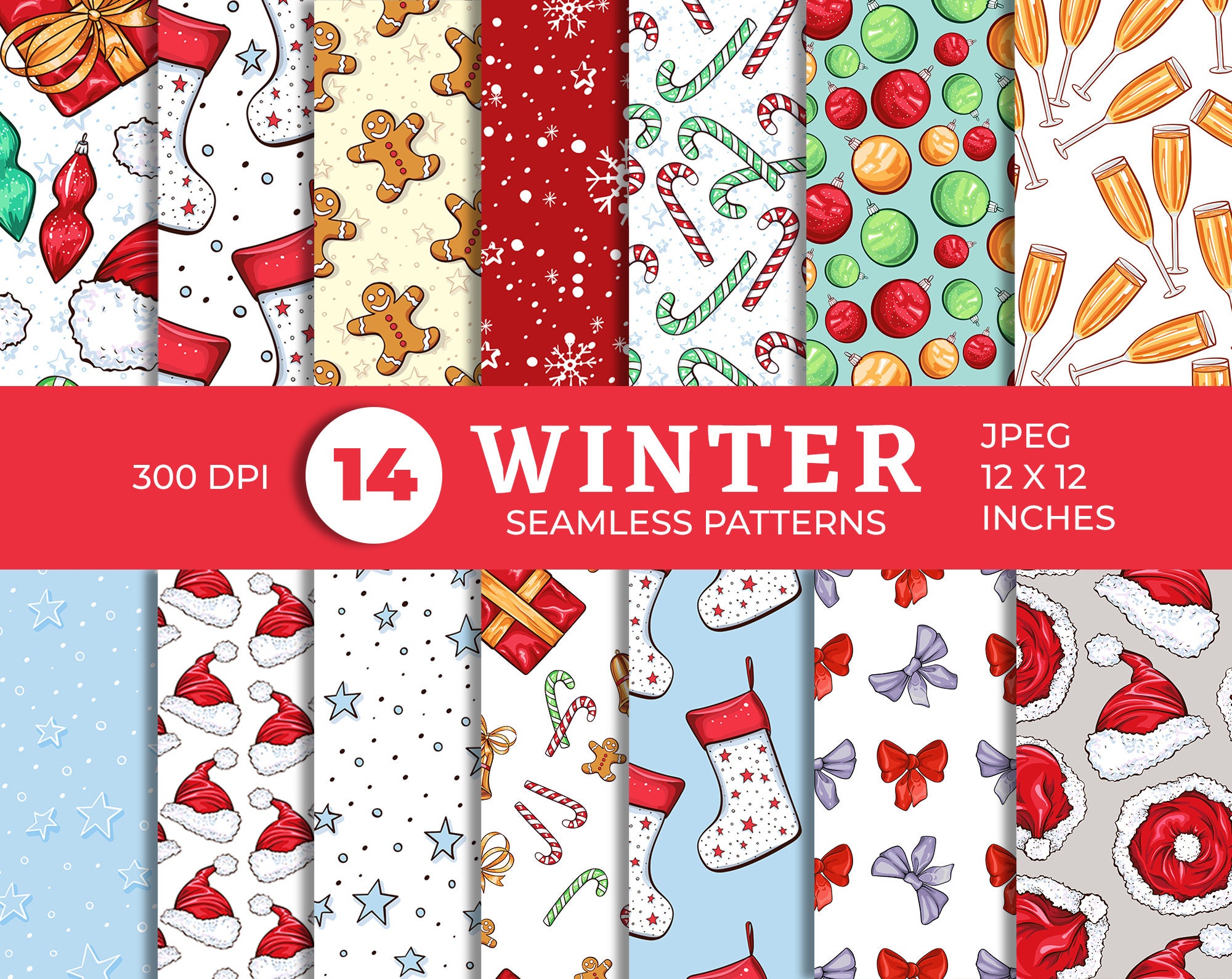 Cute Christmas Seamless Patterns Collection. Winter Digital | Etsy