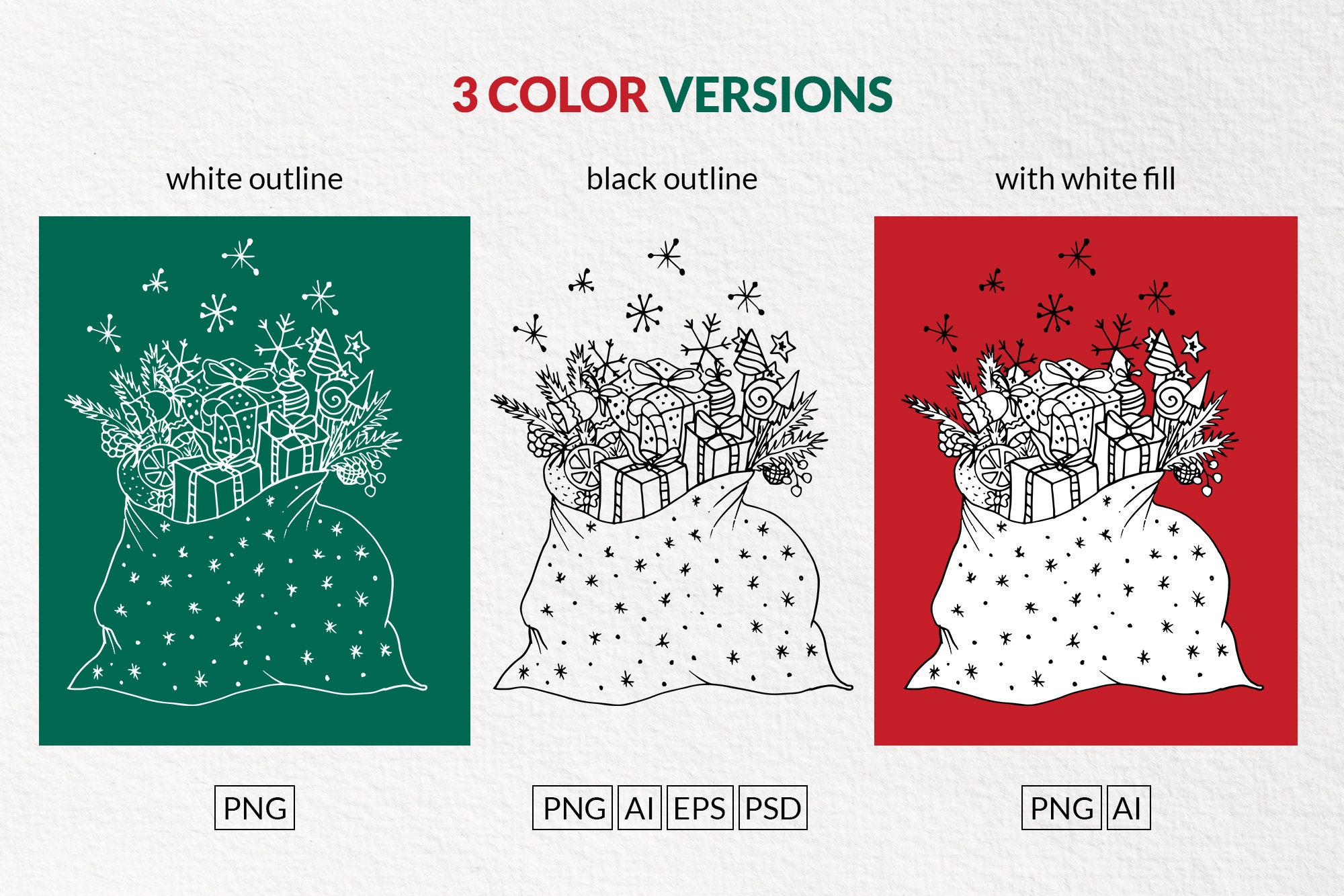 Black and White Christmas Graphics. Cute Christmas Clipart PNG | Etsy