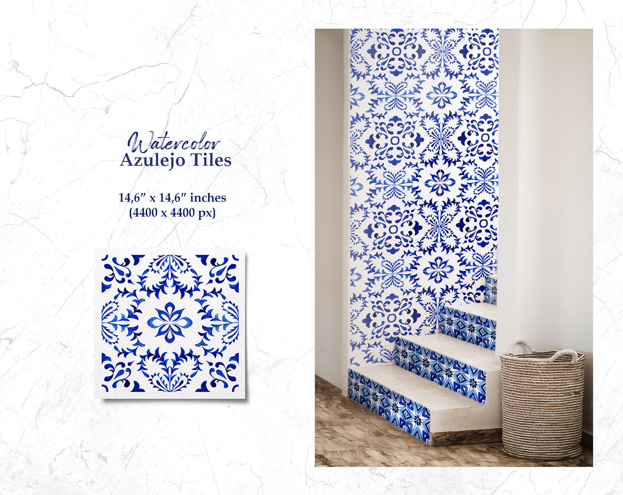 Portuguese Tiles. Mosaic Talavera Stencil Watercolor Clipart. - Etsy