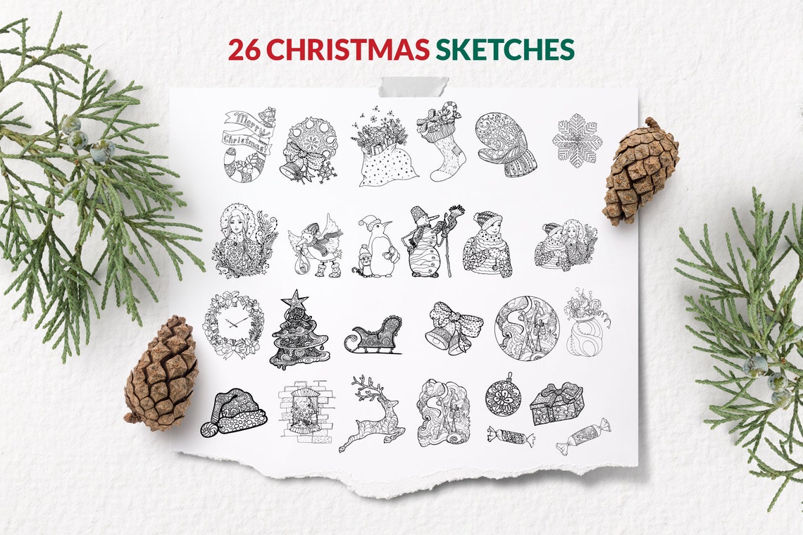 Black and White Christmas Graphics. Cute Christmas Clipart PNG | Etsy